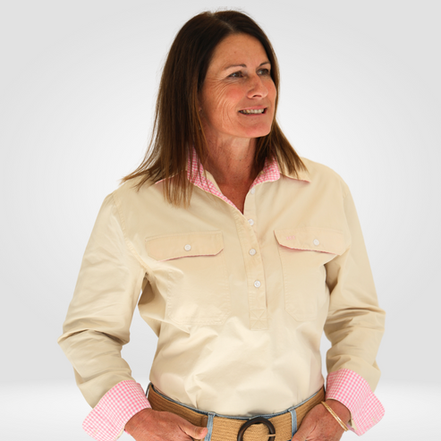 Women's Cream Workshirt | Long Sleeve & Cotton | HT – Hide to Tide